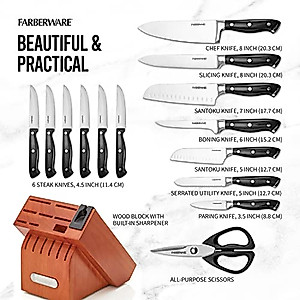 Farberware Edgekeeper Professional 15-piece Forged Triple Riveted Knife Block Set with Built-in Edgekeeper, Black