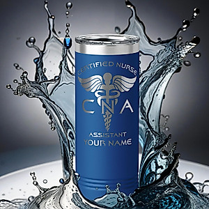 Personalized CNA Certified Nurse Assistant Gift on Blue 22 oz Stainless Steel Skinny Tumbler Custom Engraved Gifts for Men and Women
