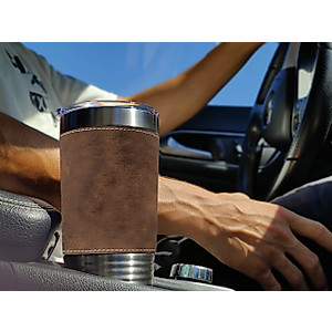 LaserGram 20oz Vacuum Insulated Tumbler Mug, Horseshoe Plain, Personalized Engraving Included (Faux Leather, Rustic)
