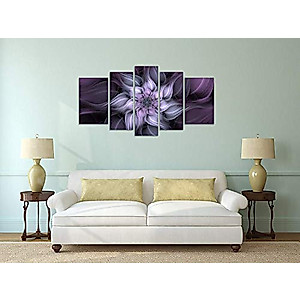 TutuBeer 5 Panel Bauhinia Chinese Redbud Purple Flower Plant Botany Picture Flower Artwork Oil Painting on Canvas Stretched and Framed Giclee Print Home Decoration Living Room Bedroom Wall Art Hanging
