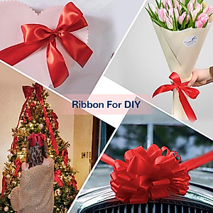 Red Ribbon 1 1/2 inch 50 Yards, 1.5 inch Wine Red Satin Ribbon, Red Ribbon for Flowers Bouquets, Ribbon for Gift Wrapping, Silk Ribbon for Wedding, Thanksgiving Christmas and Decoration, ORD OF SP