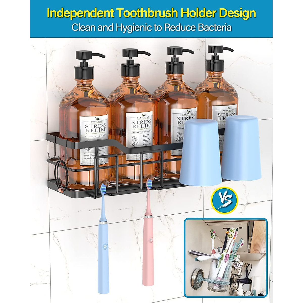 DILEASIR Shower Caddy Shower Organizer Set 5Pack Shower Shelf Adhesive Shower Shelves for Inside Shower with Soap Caddy Toothbrush Holder, Stainless Steel Bathroom Organizers Storage