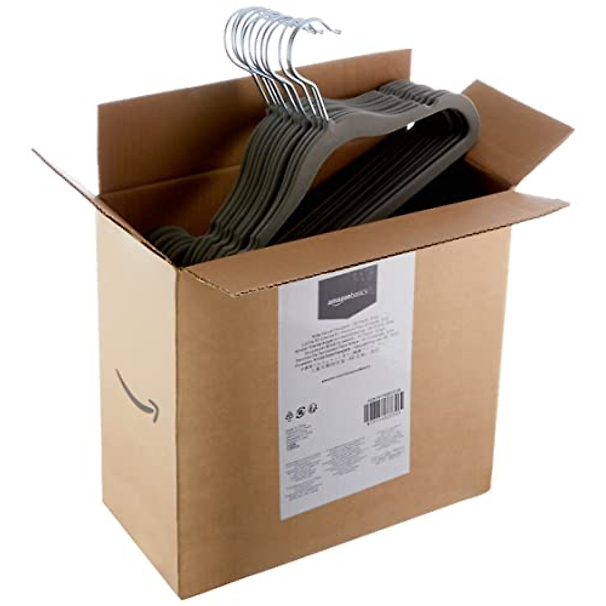 Amazon Basics Slim, Velvet, Non-Slip Suit Clothes Hangers, Gray/Silver - Pack of 50 & Kids Velvet, Non-Slip Clothes Hangers, Gray - Pack of 50