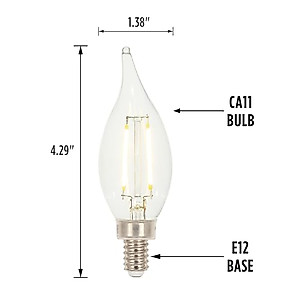 Westinghouse 4517220 3.3 Watt (40 Watt Equivalent) CA11 Dimmable Clear Filament LED Light Bulb, Candelabra Base, 6 Pack