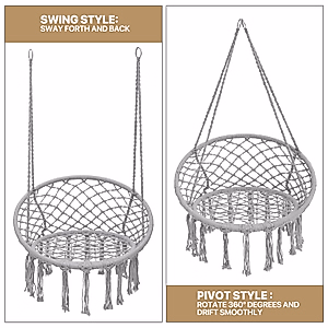 Monibloom Hanging Hammock Chair with Full Cushion, Adults Indoor Hammock Swing with Max 350 Lbs Capacity, Outdoor Macrame Hanging Chair with Boho Tassels, Home Accent Furniture Chair Swing, Grey