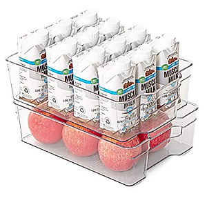 Smart Design Stackable Refrigerator Organizer Bins for Fridge Storage – Clear, 8 x 12 in., Set of 4 – Fridge Organization and Storage Bins with Handles for Easy Living – BPA-Free Plastic