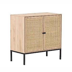 Yechen Set of 2 Sideboard Storage Cabinet with Handmade Natural Rattan Doors, Accent Cabinet Rattan Cabinet Buffet Cabinet with Storage, for Living Room, Dining Room, Entryway, Kitchen, Nature 2