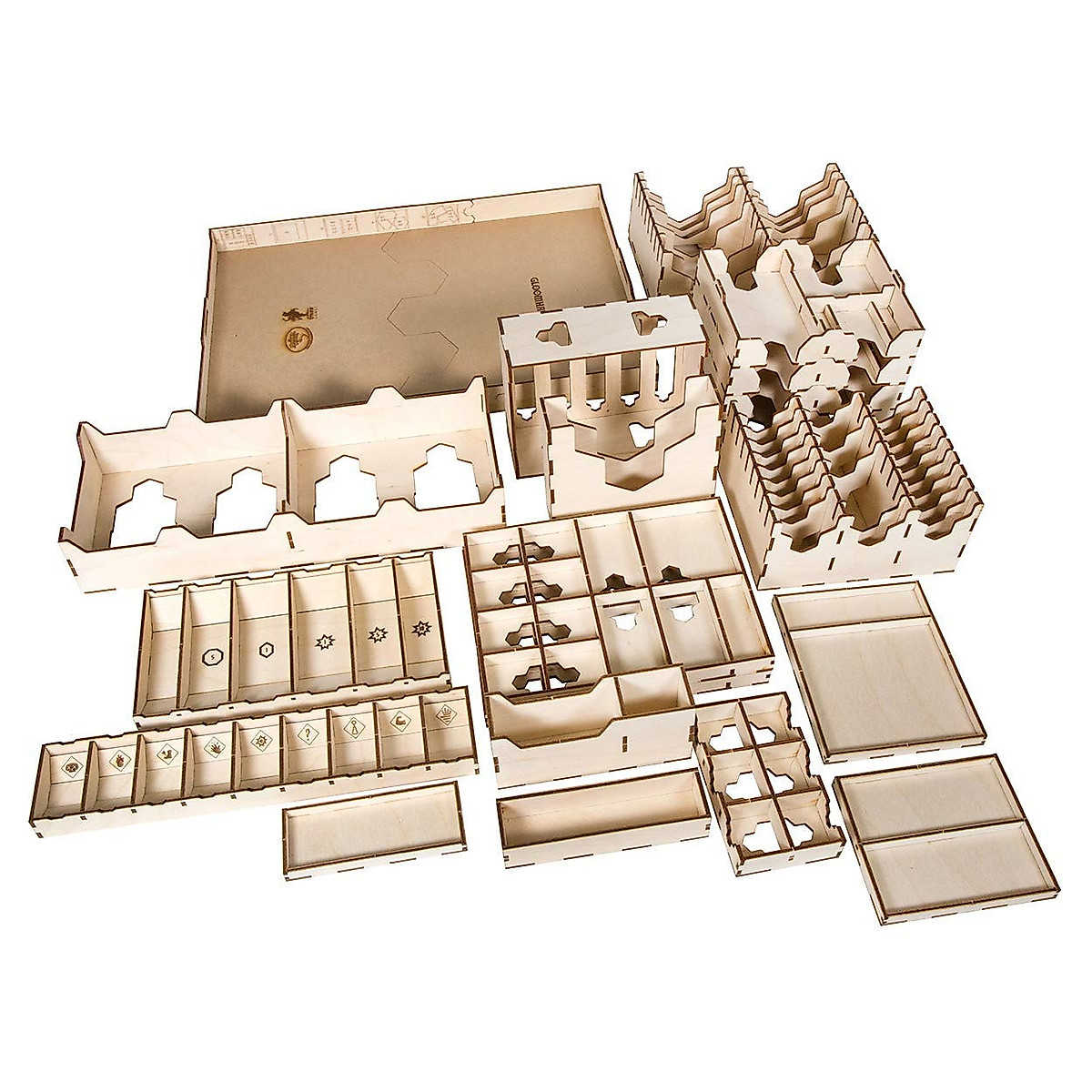 The Broken Token Game Organizer Compatible with Gloomhaven - Wooden Game Organizing Box with Multiple Trays and Dividers