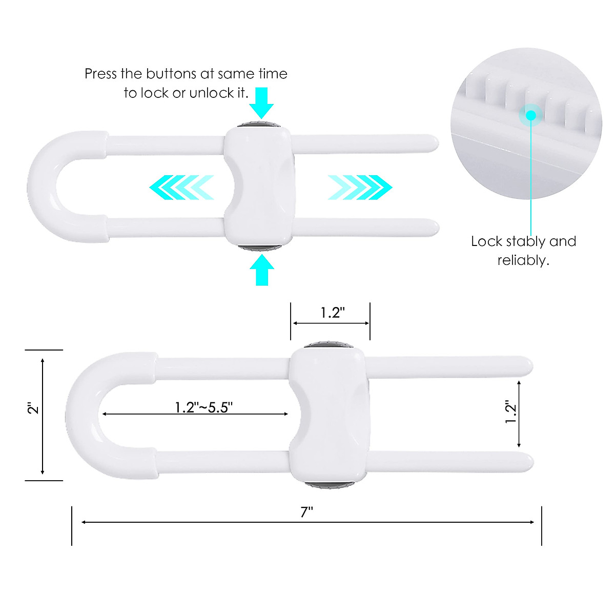 MYBOLE 12 Packs Sliding Cabinet Locks, U-Shaped Baby Proofing Cabinet Locks for Knob Handle on Kitchen Storage Door Cupboard Closet Dresser, Adjustable Toilets Seat Latches Set of 6 each - No Drilling