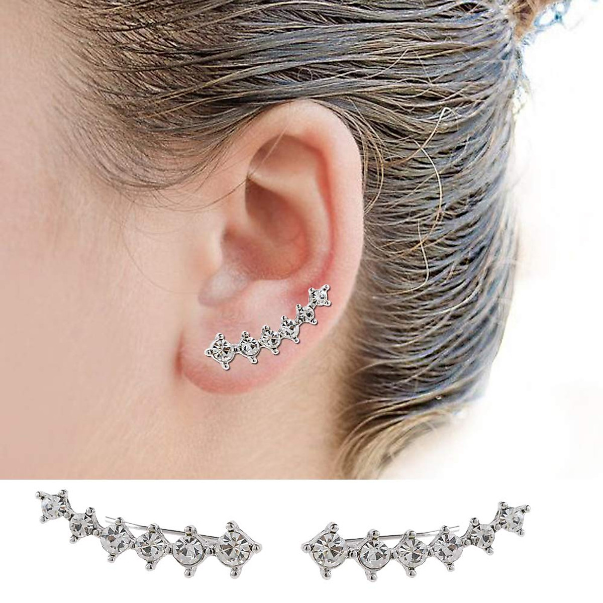 MERNARLAR 9 Pairs Gold Silver Rose Gold Crystals Ear Cuffs Earrings Simple Chic Hollow Leaf Crystal Ear Crawlers Earrings Set Hypoallergenic Earring