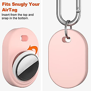 Amniau Compatible with Apple AirTag Case for AirTag Holder, Silicone AirTag Keychain with Carabiner - Pink