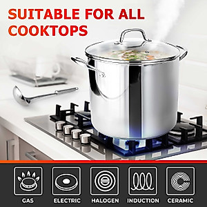 16QT UltraClad Tri-Ply Stainless Steel Cooking Stock Pot with Lid and Ladle, Large Pot Capacity for Soup, Broth, Chili, Casserole, Stew, Induction, Oven and Dishwasher Safe Pot