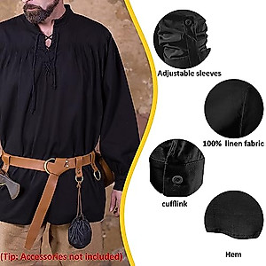 ATTBEA Mens Pirate Renaissance Costume Pirate Shirt Long Sleeves Medieval Viking Gothic Celtic Pirate Vest for Unisex Halloween Costume