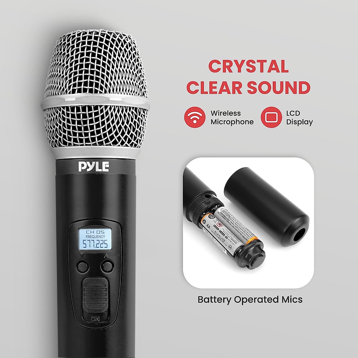 Pyle Professional 8 Channel UHF Wireless Microphone System 8 Handheld Mics Rack Mount Receiver Base RF & AF Radio/Audio Frequency Digital Display Independent Channel Volume Control (PDWM8250),Black
