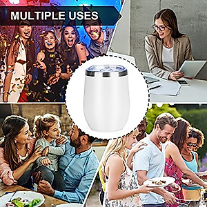 MEZMUT 12 Oz Insulated Wine Tumbler with Lid Double Wall Vacuum Stainless Steel Wine Glass Coffee Mug Insulated Tumbler Cup for Champaign, Cocktail, Beer (White, 1 Pack)