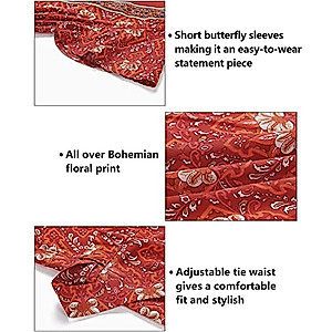 ZESICA Women's 2023 Bohemian Floral Printed Wrap V Neck Short Sleeve Split Beach Party Maxi Dress,Red2,Medium