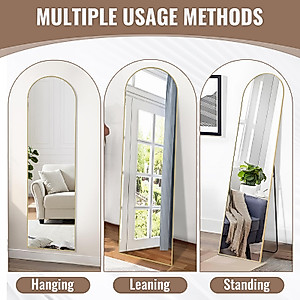 NEWBULIG 59"x16" Full Length Floor Mirror,Wall Mounted Mirror Hanging or Leaning, Arched Floor Mirror for Living Room Cloakroom,Gold-Arched