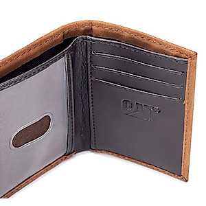 Caterpillar Men's Leather Trifold Wallet with ID Window, Tan, One Size