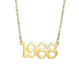 Yafeeso Birth Year Necklace Solid Gold 10k 14k 18k Birth Year Number Pendant Necklace Personalized Real Gold Year Necklace Personalized Jewelry Gift for Women