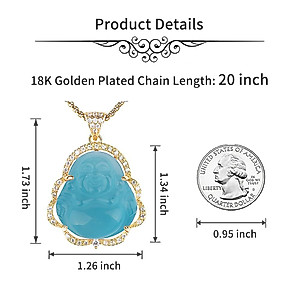 ASGIFT Blue Laughing Buddha Necklace Lucky Smiling Buddha Cubic Zirconia Gemstone Pendant with 18K Gold Plated Chain Crystal Buddah Necklaces Jewelry Gift for Men Women
