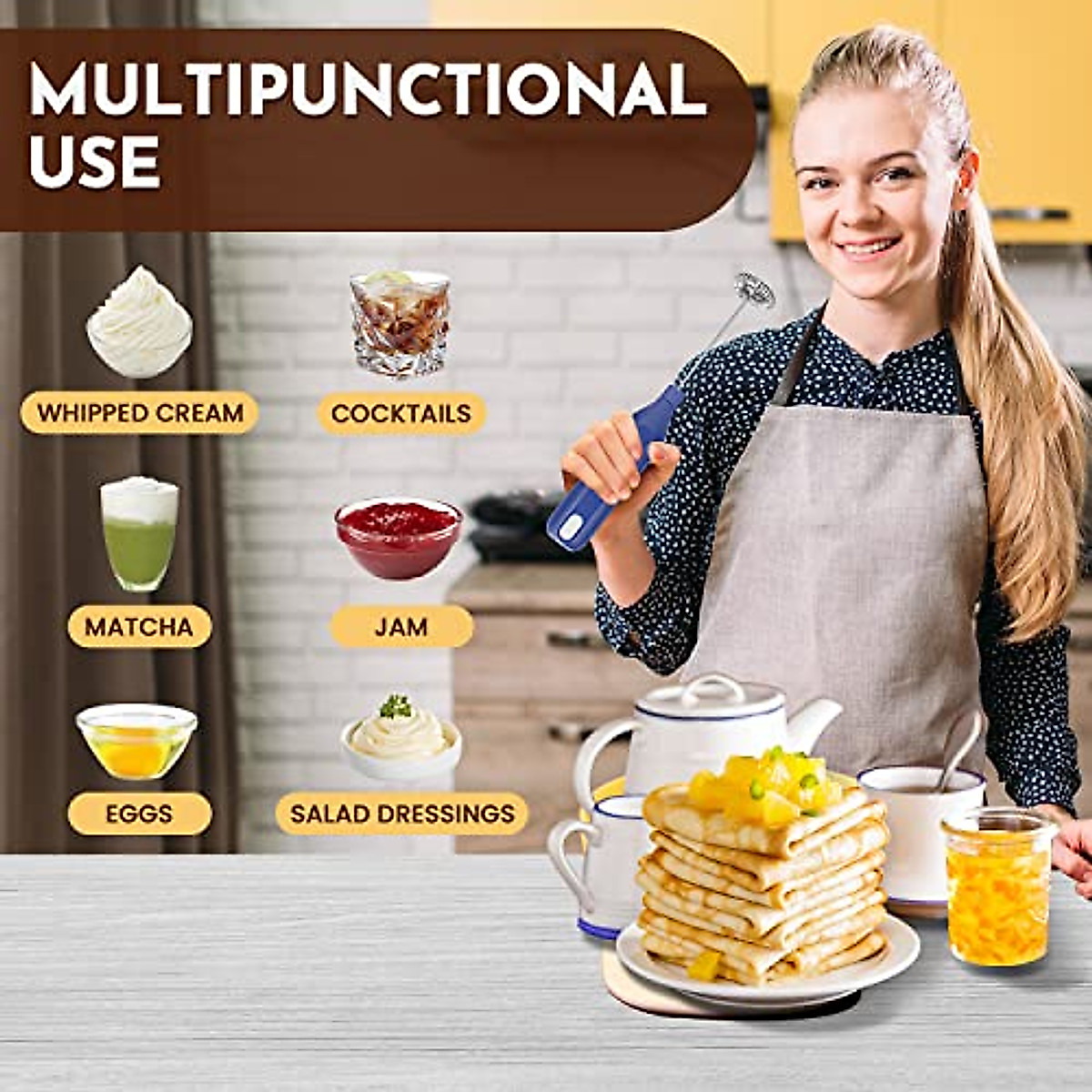 REPRINPIC Powerful Mini Milk Frother Electric Whisk Drink Mixer for Lattes, Coffee, Cappuccino, Hot chocolate, Battery Operated (not included) Mini Drink Mixer Upgraded Motor