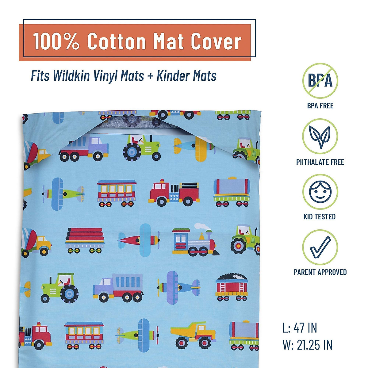 Wildkin Kids Lunch Bag with Cotton Nap Mat Cover (Trains, Planes & Trucks)