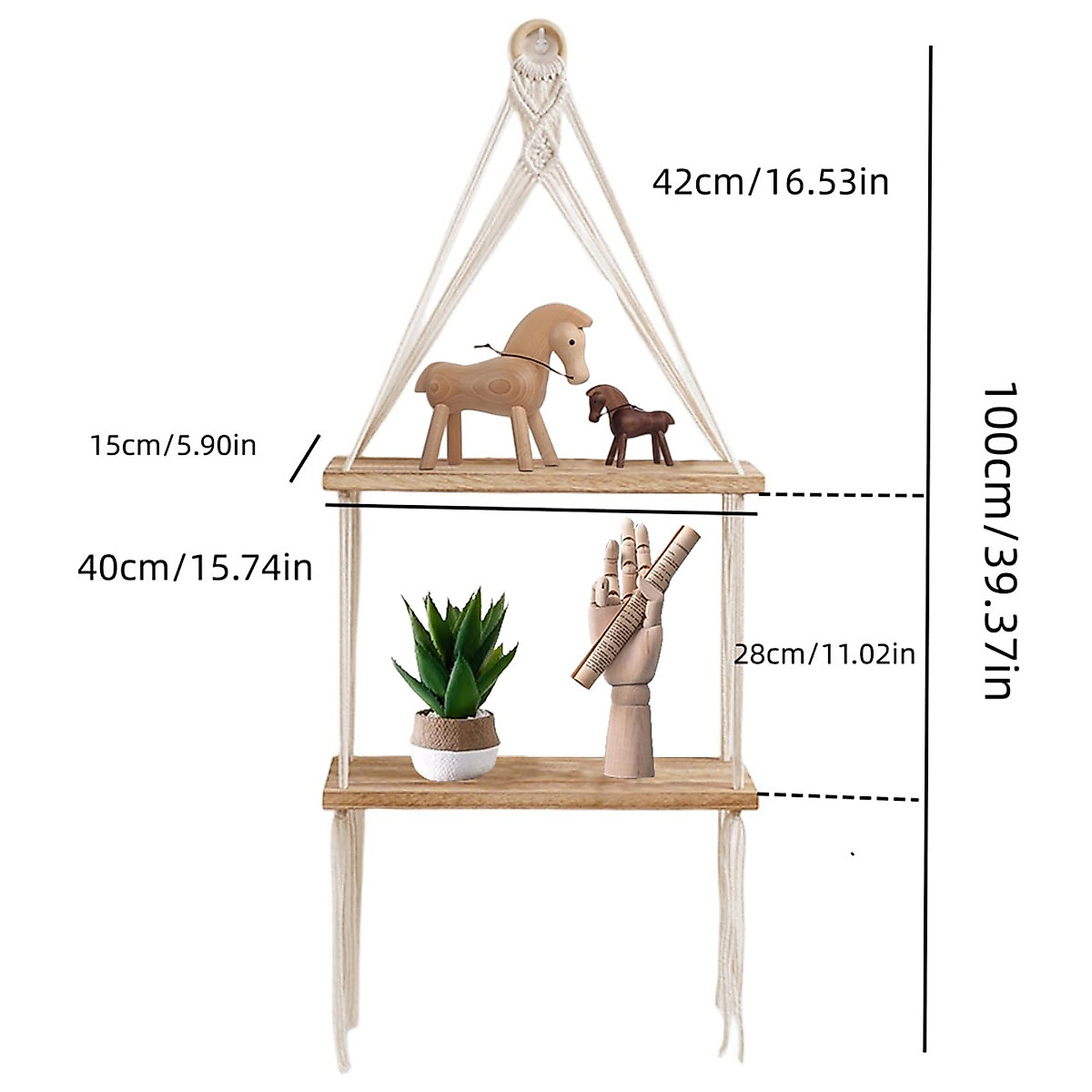 XINLIHONG Boho Wall Decor of 2 Tier Hanging Shelf for Wall and Photo Wall Display for Living/Bedroom/Bathroom/Kitchen/Study/Balcony
