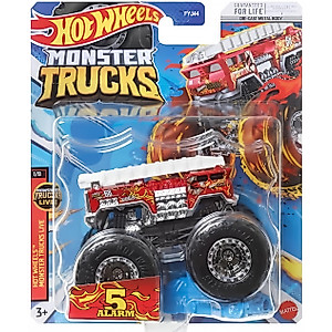 Monster Trucks 5 Alarm Fire Truck, 2023 Connect and Crash (1:64 Scale) Red