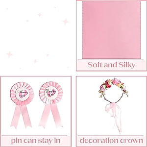 MEANT2TOBE Baby Shower Decoration for Mom To Be and Dad To Be, Pink, Brown Flowers style Tiara + Pink & Silver Sash + Pink & White Daddy to be pin, Maternity Christmas Gift for Her nd Him