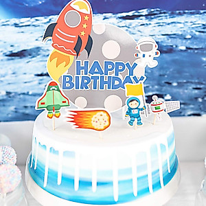 Outer Space Party Supplies, 87Pcs Party Decorations - Rocket Balloons, Solar System Swirl Decorations, Cupcake Toppers, Astronaut Birthday Banner, Backdrops