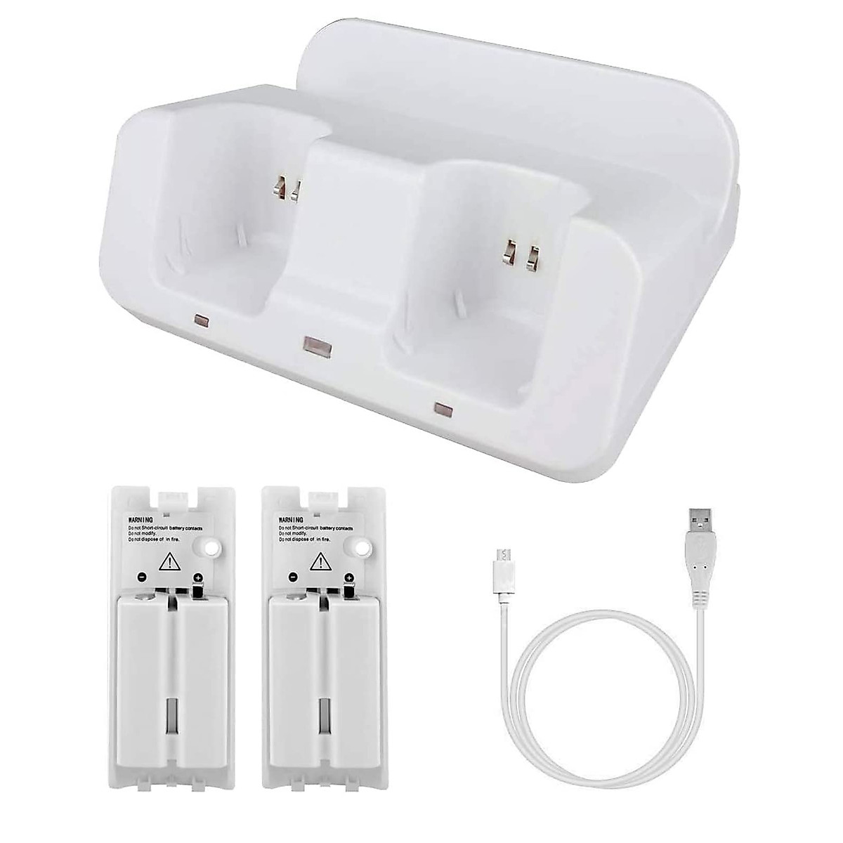 Charging Station for Wii U Gamepad and Remote Controller - Rechargeable Battery Power with USB Cord, Dock Stand and Replaceable 2800mAh Packs - Compatible with Motion in Nintendo WiiU（White）
