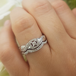 Dazzlingrock Collection 0.30 Carat (ctw) Sterling Silver Round Diamond Ladies Swirl Bridal Engagement Ring Set 1/3 CT, Size 7.5