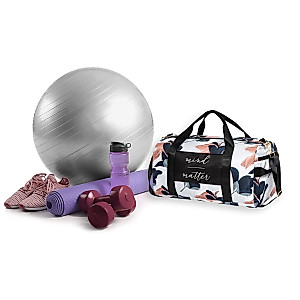 Gym Bag for Women with Shoe Compartment and Wet Pocket | Durable Lightweight Gym Duffle Bag with Motivational Quote and Graphic Designs | Great for Exercise and Overnights | White/Navy - Guava Leaf