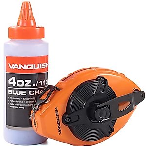 VANQUISH 2 Piece Aluminum Chalk Line Reel 100 Ft. with 4 Oz Blue Chalk Carpenter Construction Chalk Tools 5 to 1 Gear Ratio for Quick Rewind (4301)