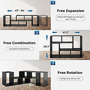 DEVAISE Flat Screen TV Stand for 65 75 inch TV, Modern Entertainment Center with Storage Shelves, Media Console Bookshelf for Living Room, Black…