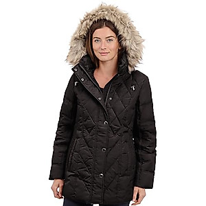 London Fog Women's Plus Size Diamond Quilted Down Coat, Black, 3X