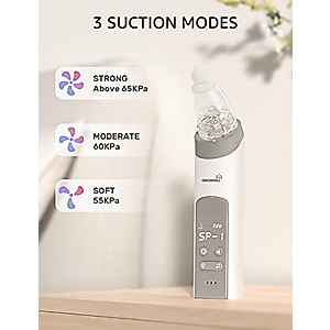 GROWNSY Nasal Aspirator for Baby, Electric Nose Aspirator for Toddler, Baby Nose Sucker, Automatic Nose Cleaner with 3 Silicone Tips, Adjustable Suction Level, Music and Light Soothing Function