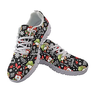 FOR U DESIGNS Women's Fashion Sneakers Christmas Snowman Snowflake Print Casual Running Shoes Lightweight Lace Up Athletic Sneakers Walking Shoes