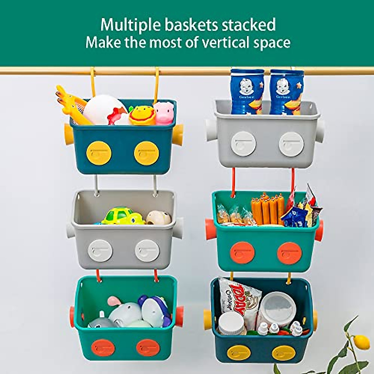 TWISBAY Bath Toy Storage Organizer Basket - 3-Pack Wall Mounted Hanging Shower Caddy Shelf with Hooks No Drilling Adhesive Robot Modeling Kitchen Storage Rack