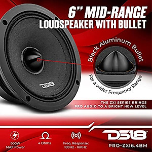 DS18 PRO-ZXI6.4BM 6.5" Pro Audio Midrange Loudspeaker - 600W Max, 300W RMS, 4 Ohms - Premium Quality Audio Door Speakers for Car or Truck Stereo Sound System (1 Speaker)