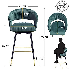 FERFALDER Luxury Bar Stools Swivel Bar Stools with Back and Cushion 40" Bar Height Stools Counter Stools, Green
