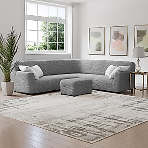 PAULATO BY GA.I.CO. Corner Sectional Couch Cover - Extra Large L-Shape Couch Slipcover - Washable Polyester Sofa Covers - 1-Piece Form Fit Furniture Protector - Microfibra - Ash (Corner Sofa)