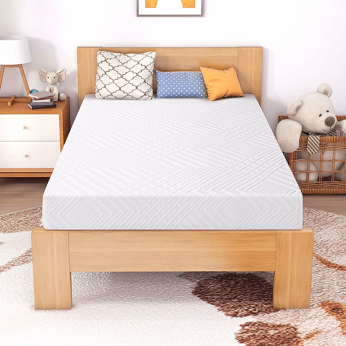 IULULU 6 Inch Twin Size Memory Foam Mattress, Bed in a Box Green Tea Gel Infused Mattresses, Breathable Removable Quilted Cover, Medium Firm, CertiPUR-US,White