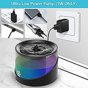 Kastty Cat Water Fountain, Super Quiet Water Fountain for Cats Inside, Pet Water Fountain for Kitty, Cat Waterer, Dog Bowl Dispenser 2.2L/74oz,with Super Long Life Span Pump, Black+Colorful LED Light