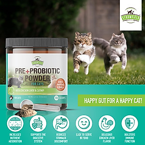 Strawfield Pets' Pre + Probiotic Powder for Cats with Catnip Probiotic for Cats Diarrhea Relief Supplement Natural Chicken Liver Flavor 120 Grams / 120 Scoops