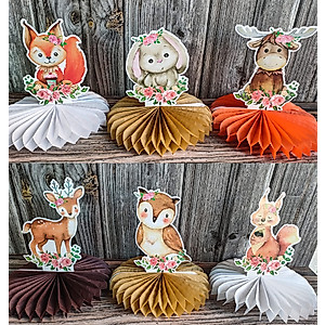 12Pcs Woodland Baby Shower Decorations Woodland Animals Honeycomb Centerpieces Baby Shower Decorations for Woodland Baby Shower Woodland Animals Birthday Party Supplies