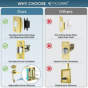 TICONN Front Door Handle Set, Heavy Duty Square Door Lever & Single Cylinder Deadbolt Combo Reversible for Entrance Exterior Doors (Polished Brass)