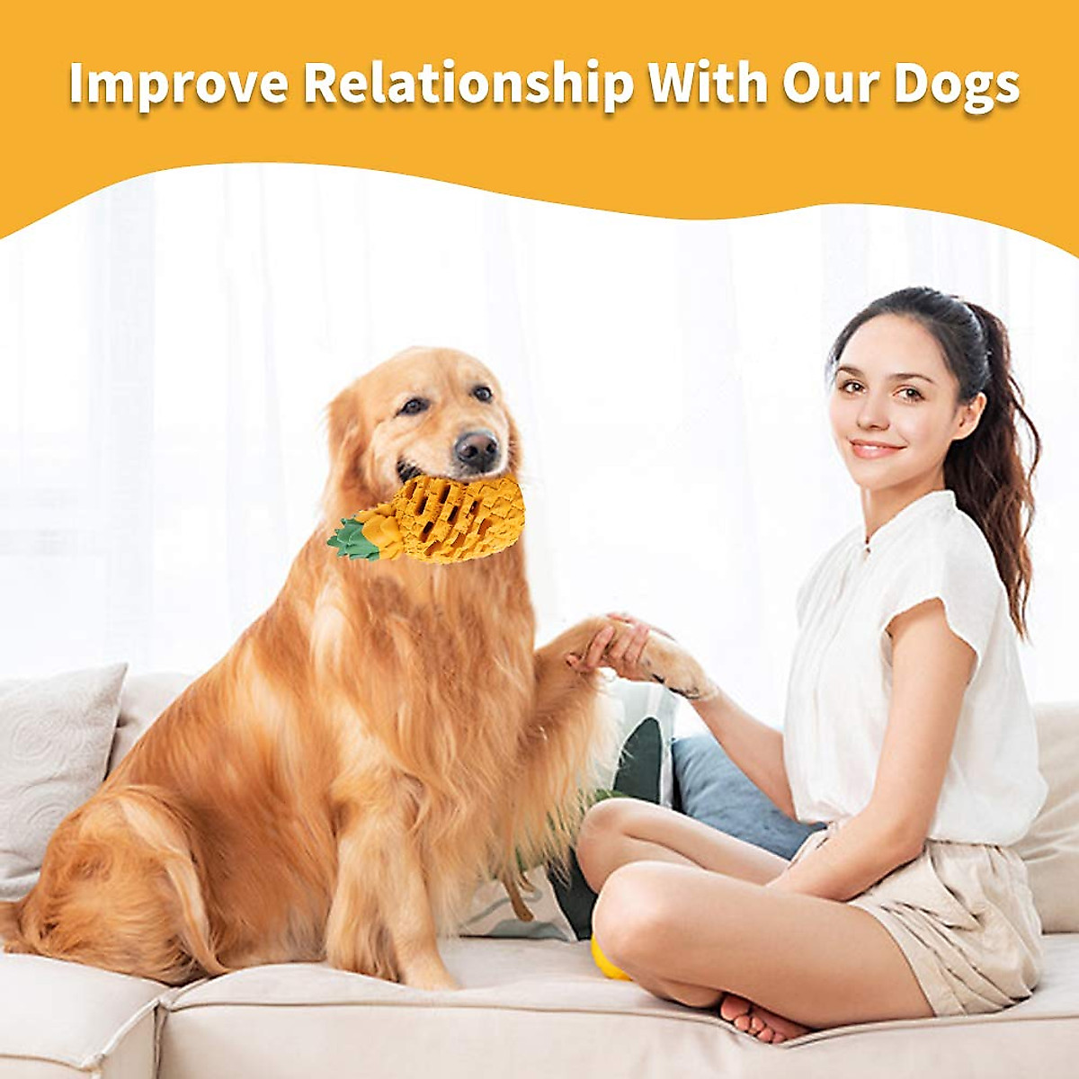 LPHSNR Upgrade Dog Toys for Aggressive Chewers Large Dogs, Tough Dog Chew Toys for Medium Large Dogs Breed Indestructible, Dental Clean Dispensing Toys Pineapple Shape Design