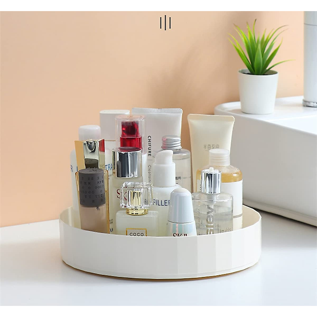 Lazy Susan Cabinet Organizer 10 Inch,Non-Skid Kitchen Island Turntable,Countertop Bathroom Kitchen Under-Sink Organizer Bins for Counter Spice Rack Storage 1 Pack (White)