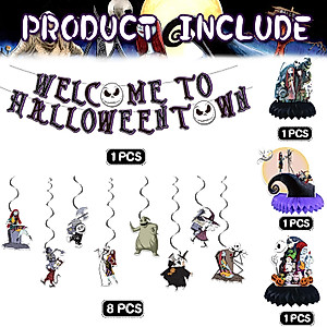 Welcome to Halloween Town Party Decorations,Christmas Nightmare Party Supplies Halloween Banner Hanging Swirls and Honeycomb for Halloween Baby Shower Birthday Party Supplies